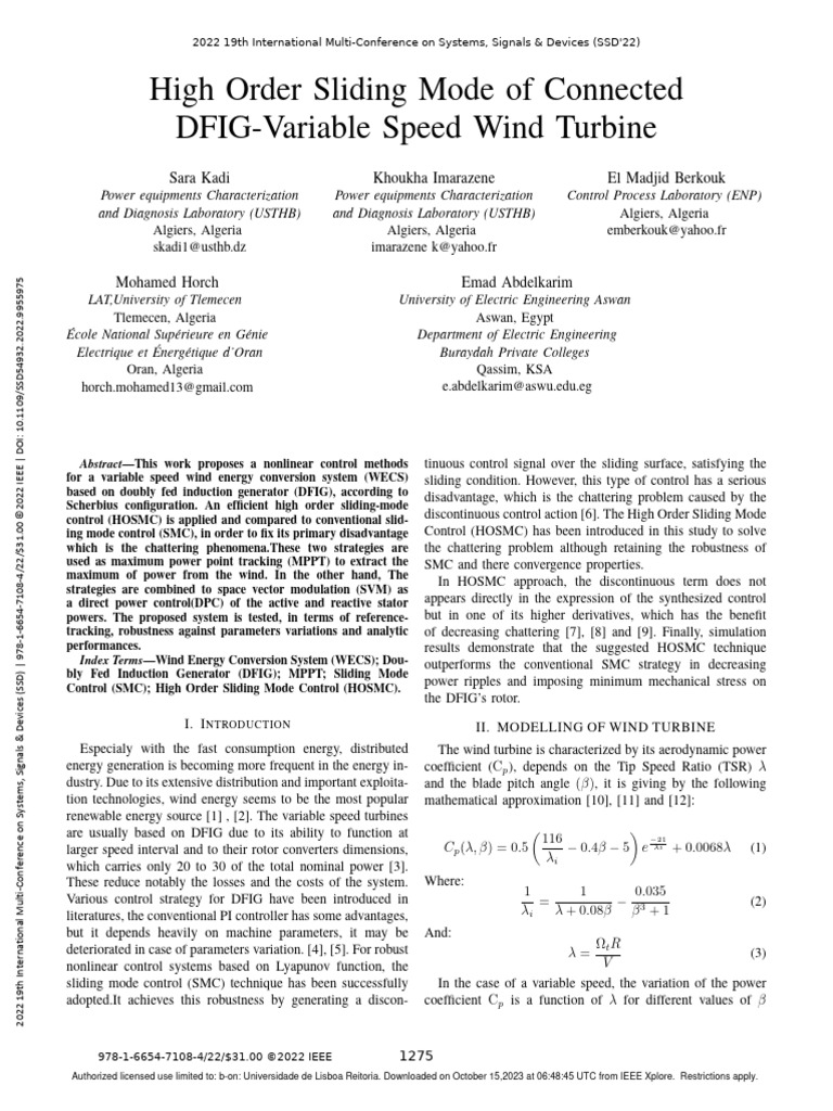 High Order Sliding Mode of Connected | PDF | Turbine | Wind Turbine