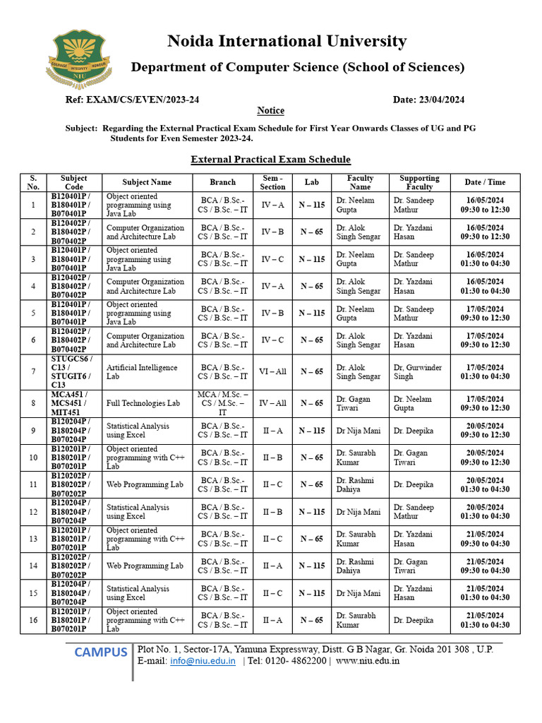 External Practical Exam Schedule For Students | PDF | Computing | Information Technology