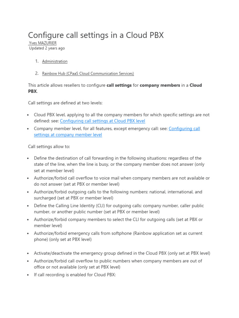 Configure Call Settings in A Cloud PBX | PDF | Voicemail | Command Line ...
