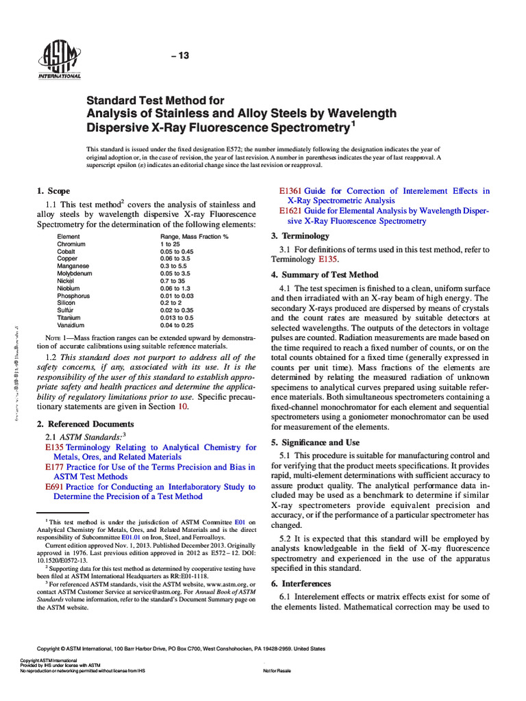 ASTM E572: X-Ray Analysis of Steels | PDF | Chemistry | Physical Sciences