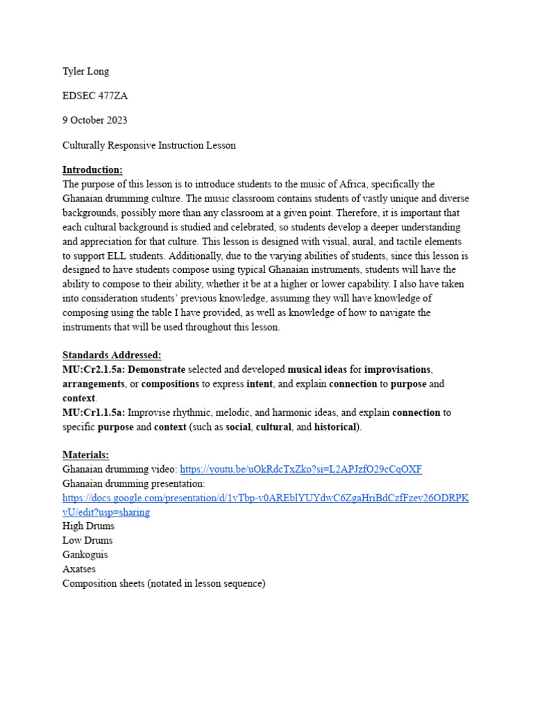 Culturally Responsive Instruction Lesson | PDF | Cognition | Learning