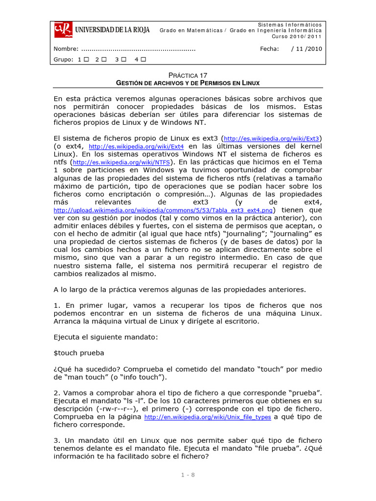 Gestión de Archivos y de Permisos en Linux | Descargar gratis PDF | Archivo de computadora ...