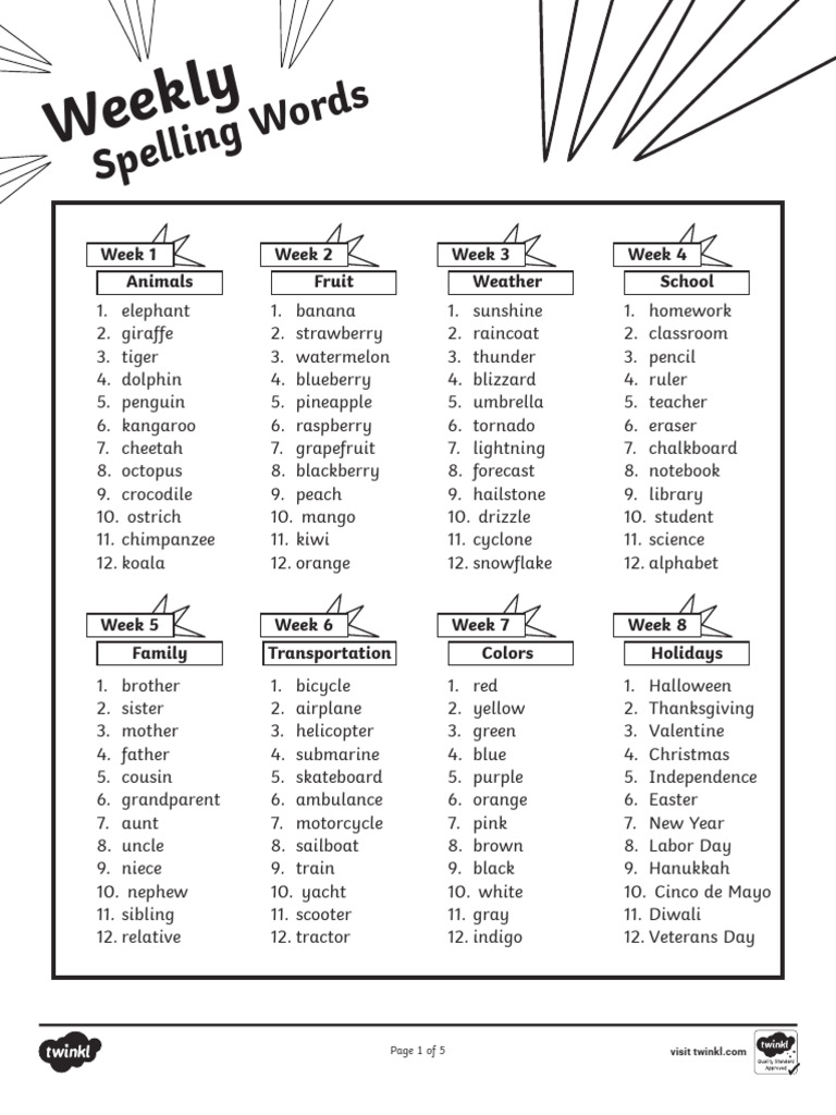 Fourth Grade Spelling Word Lists - Ver - 1 | Download Free PDF ...