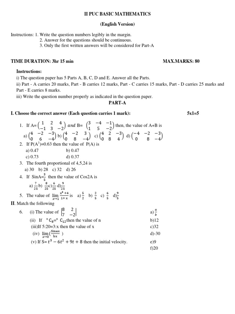 BASIC MATHEMATICS Question Paper | PDF | Mathematics