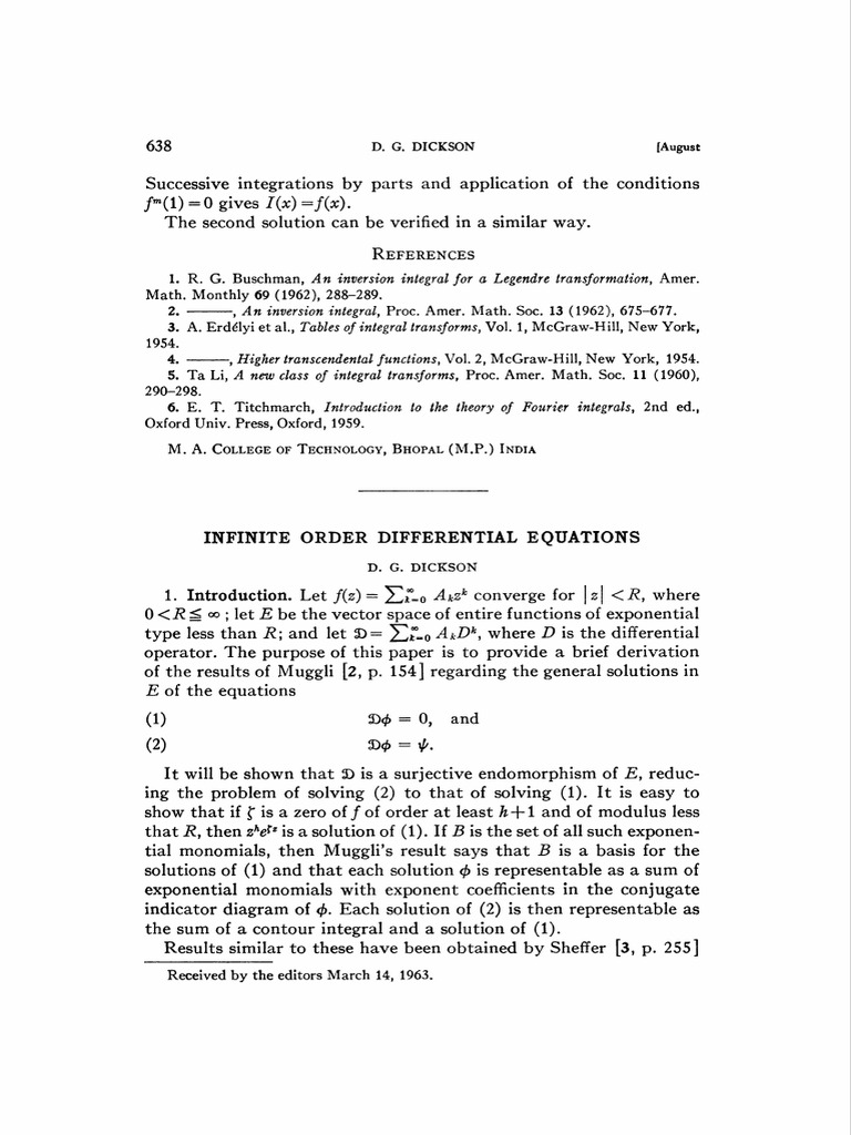 Infinite order differential equations | PDF | Integral | Equations