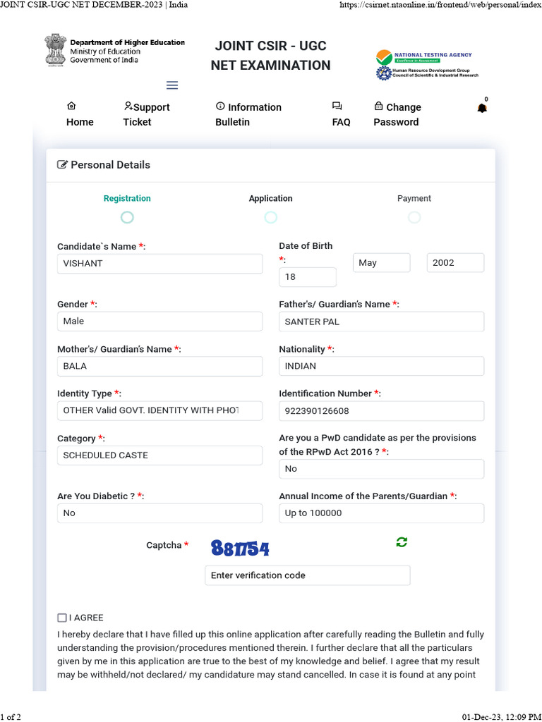 Joint Csir - Ugc Net Examination: Personal Details | PDF