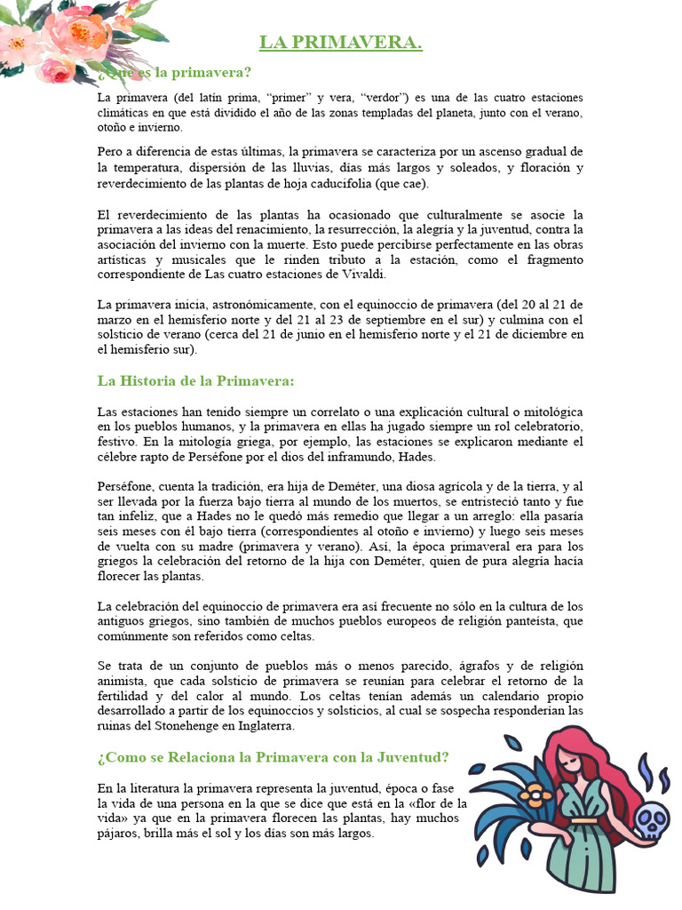 Historia y significado de la primavera | PDF | Temporada de primavera ...