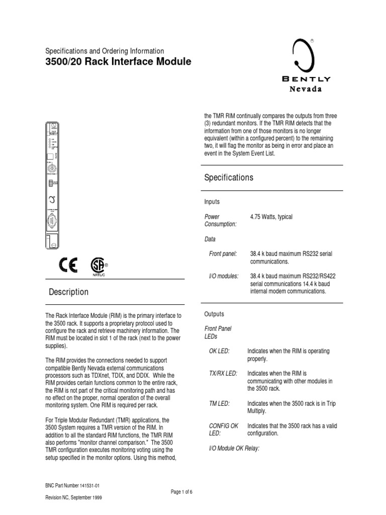 Rack Interface Module Specification - 3500-20 | PDF | Relay ...