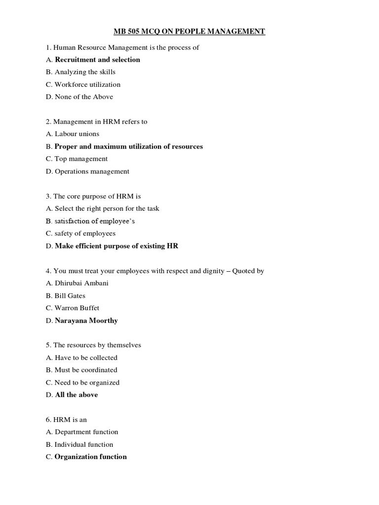 Question Set People Management | PDF | Human Resource Management ...
