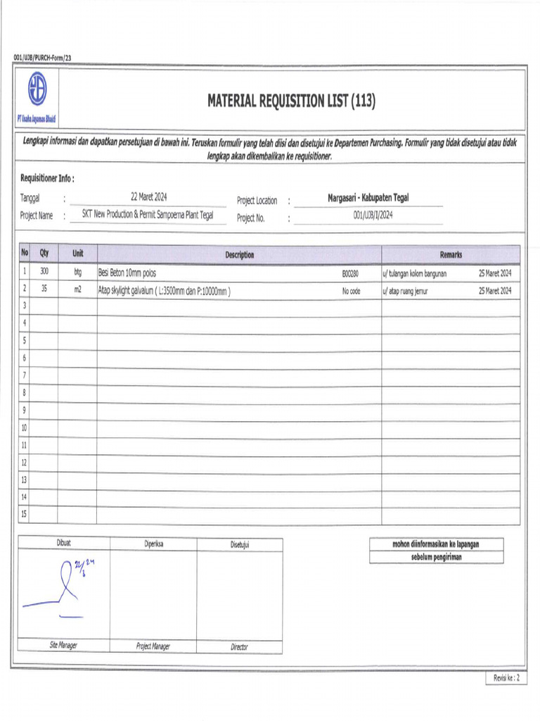 Material Requisition List 113 Besi Beton, Atap Skylight | PDF