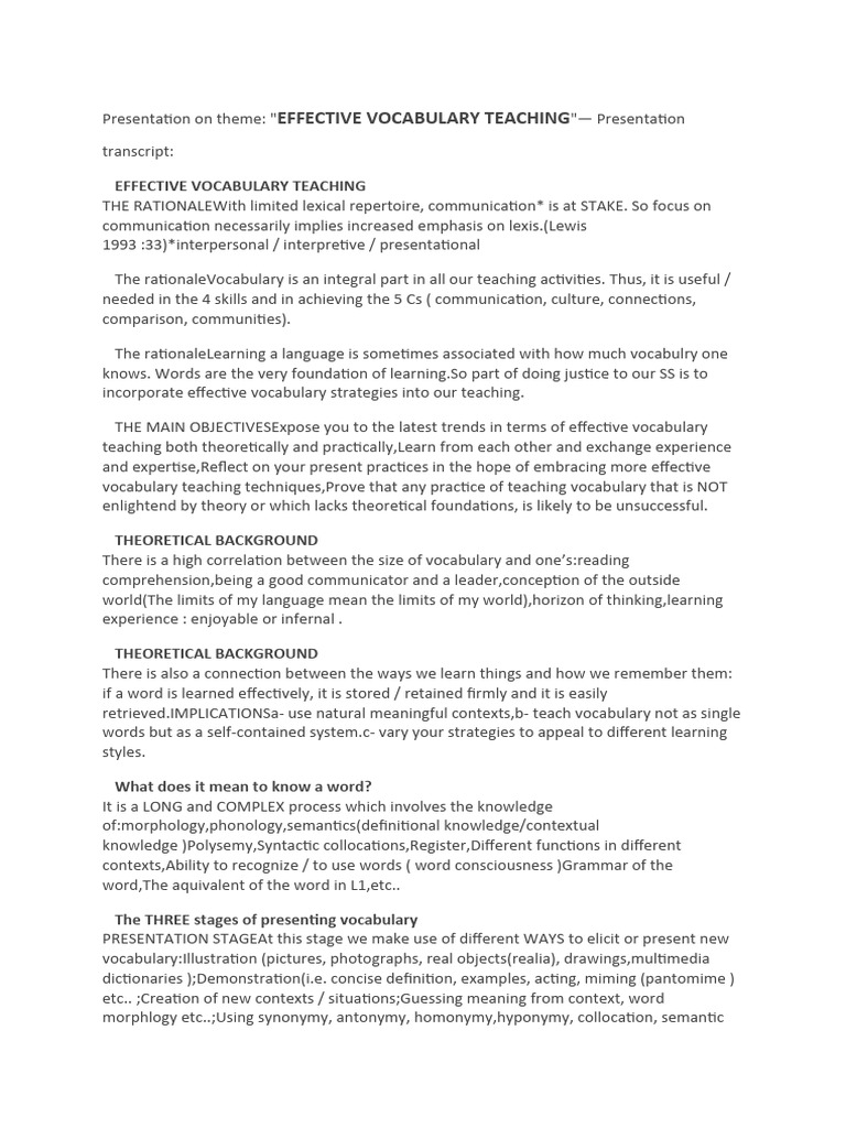 Effective Vocabulary Teaching | PDF | Vocabulary | Learning