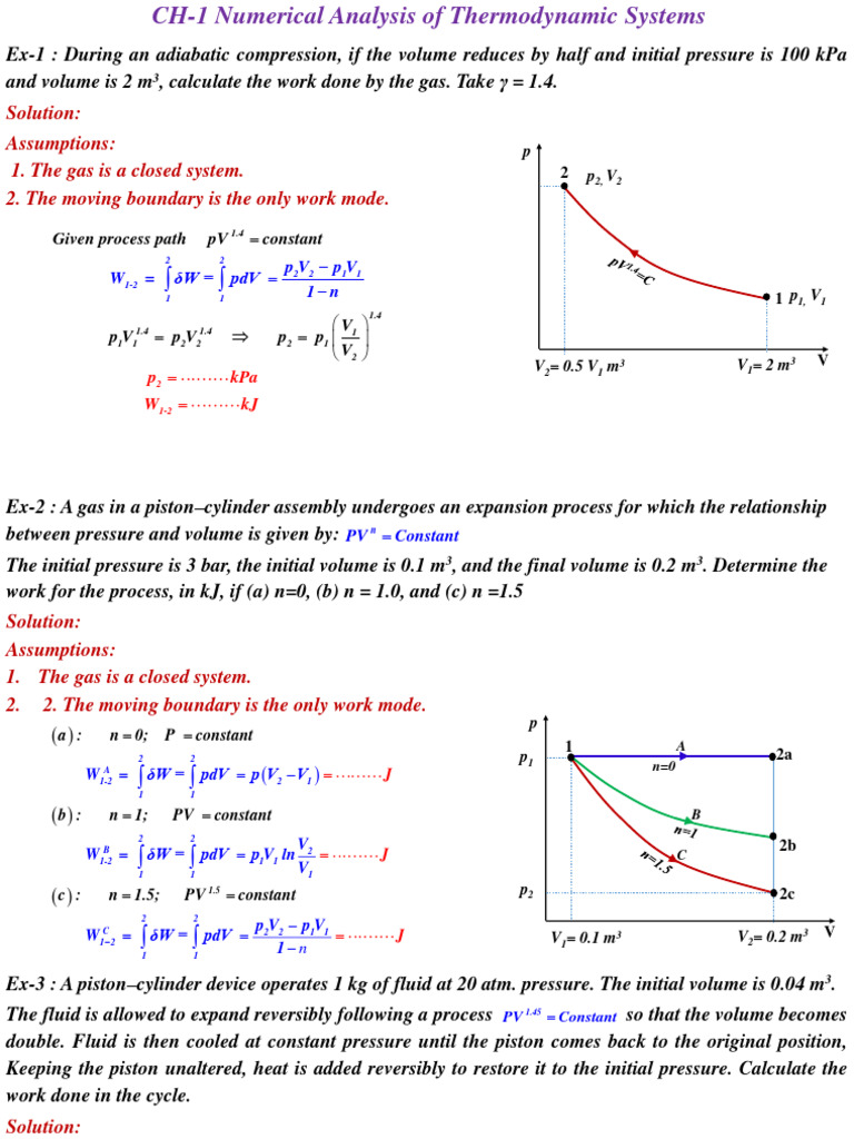 Thermodynamics Work and Energy Calculations | PDF | Heat | Gases