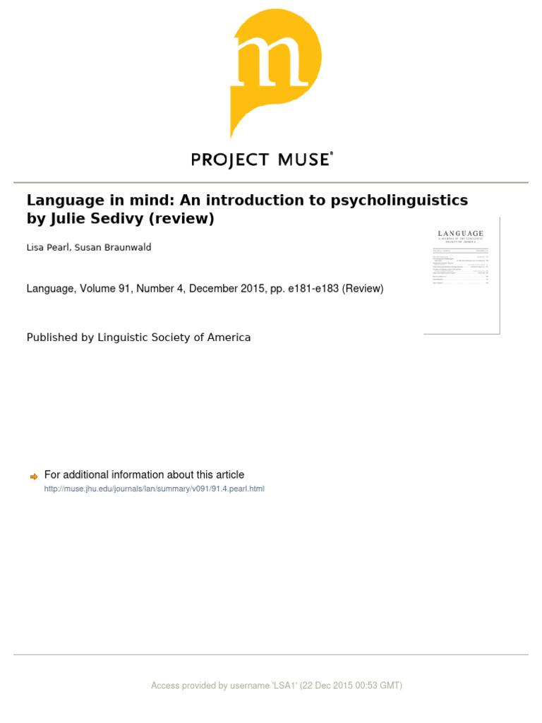 Language in Mind An Introduction To Psyc | PDF | Psycholinguistics | Theory