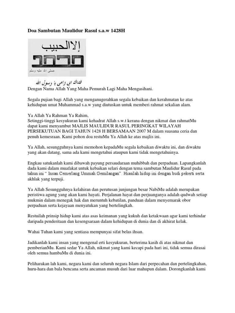 Doa Sambutan Maulidur Rasul S | PDF | Gaya Hidup