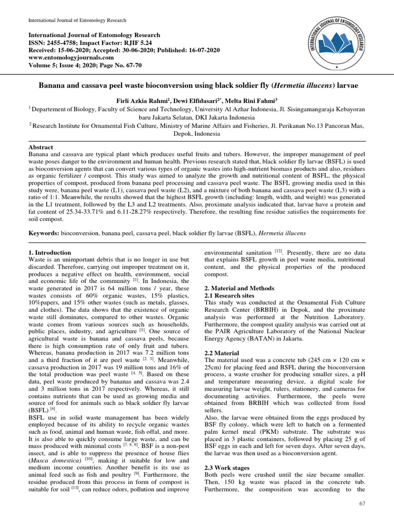 Banana and cassava peel waste bioconversion using black soldier fly | PDF