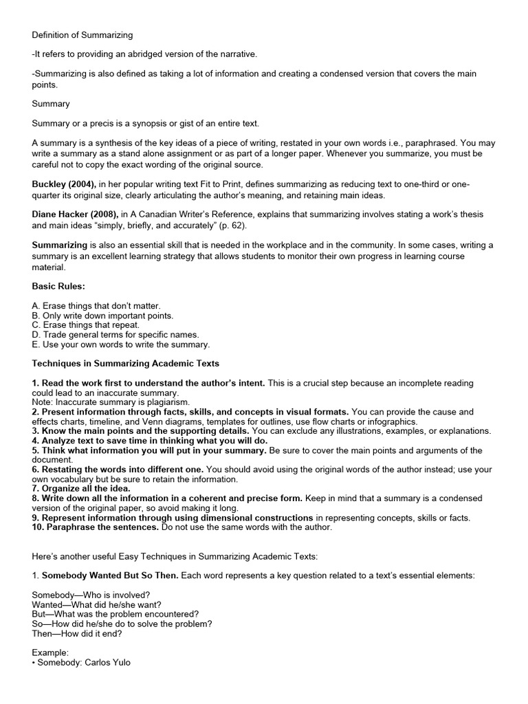 Definition of Summarizing | Download Free PDF | Information | Human Communication