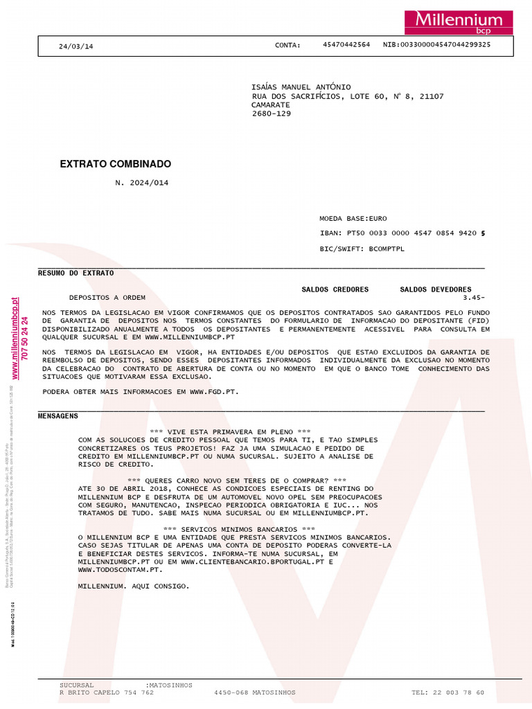 Extrato Bancário Millennium BCP | PDF | Economias | Economia financeira