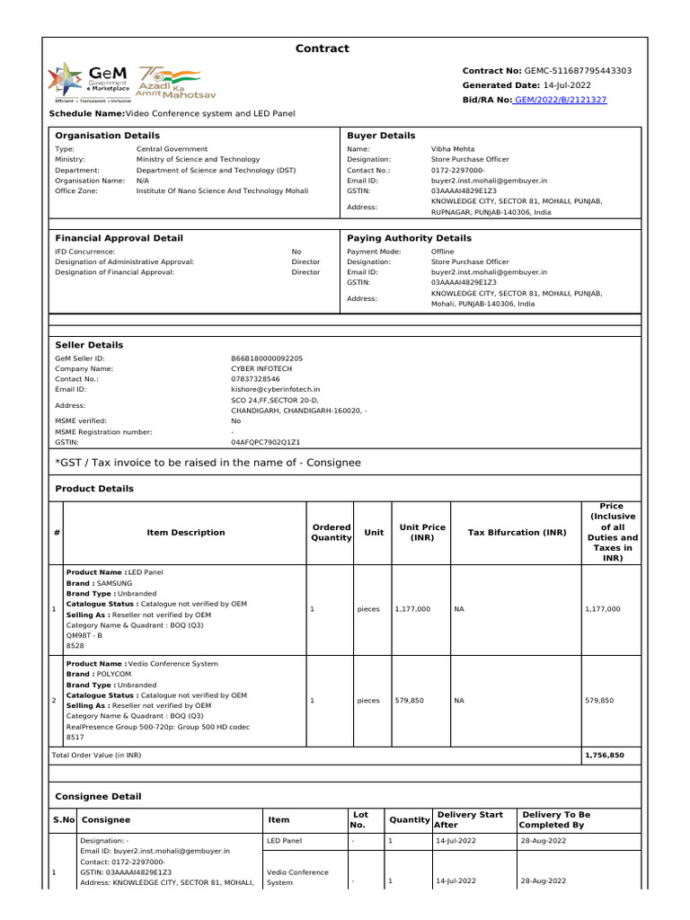 Contract: Organisation Details Buyer Details | PDF | Solid State Drive ...