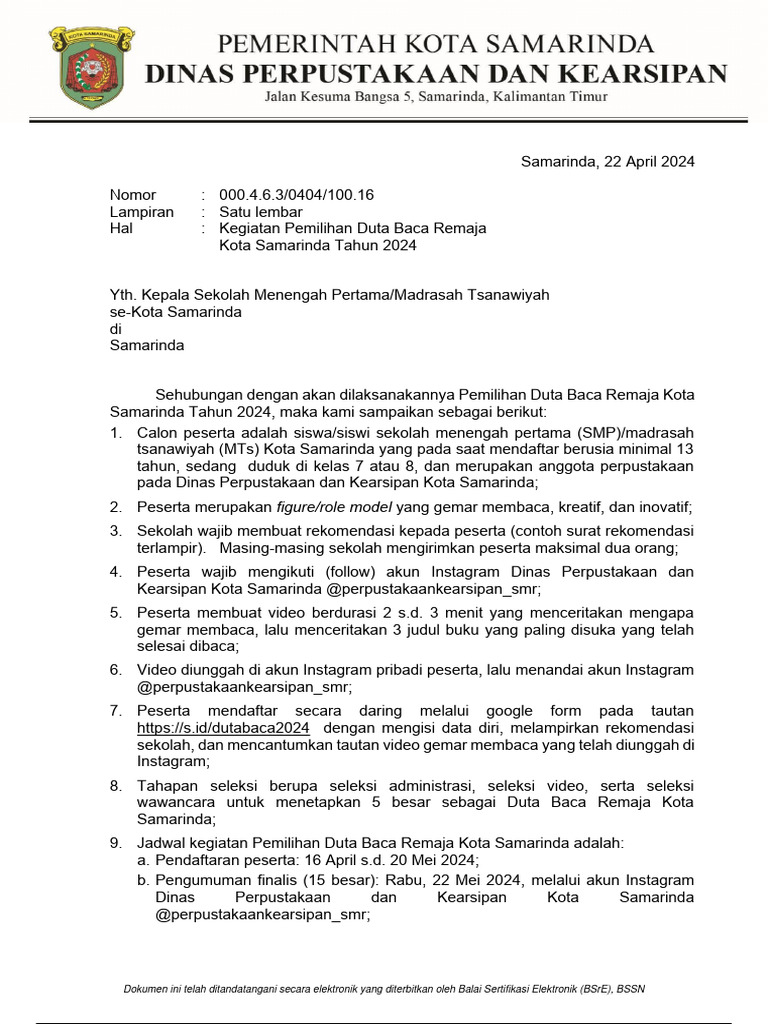 Surat Duta Baca 2024 | PDF