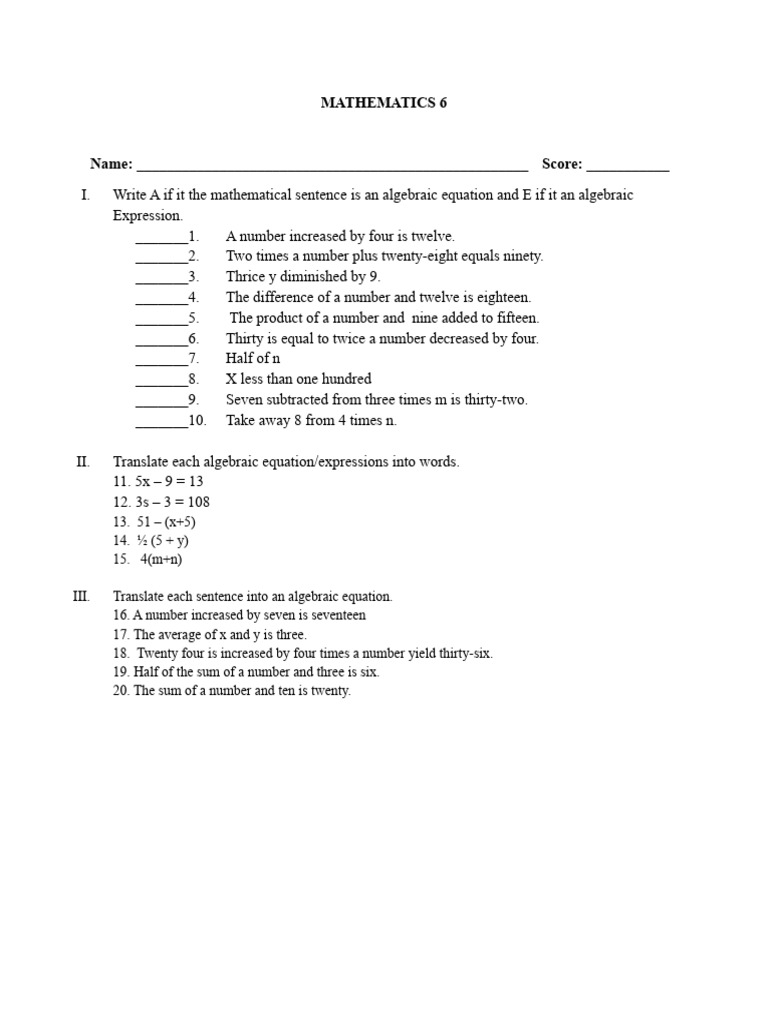 Math Exercises for 6th Graders | PDF