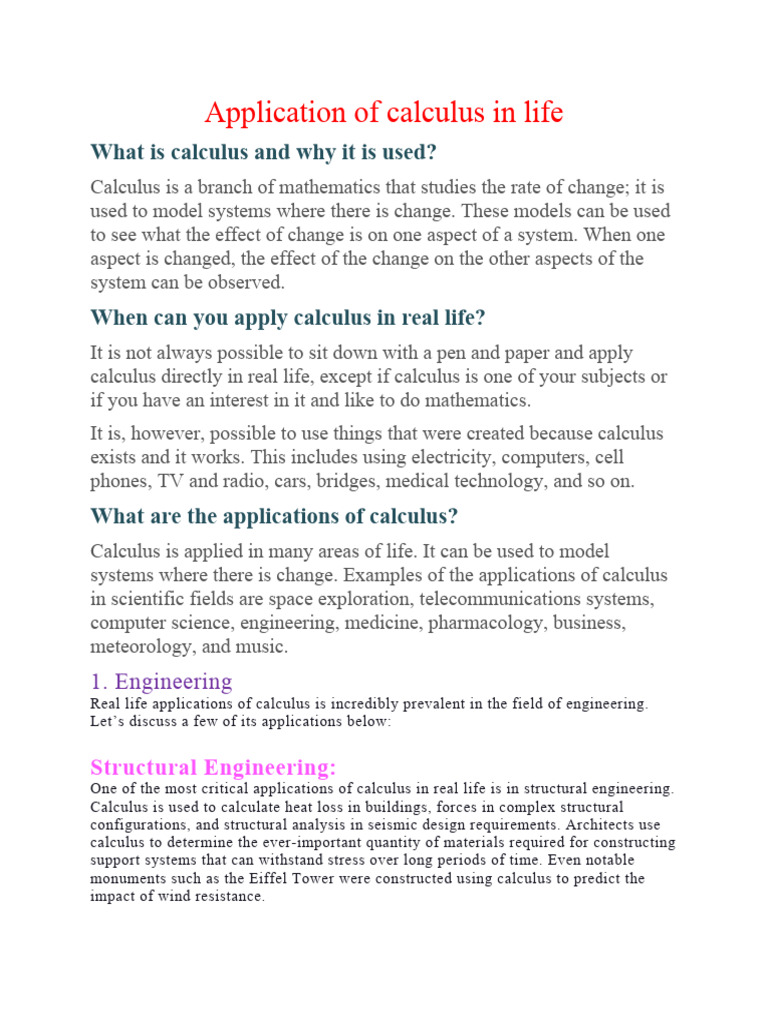 Application of Calculus in Life | PDF | Calculus | Engineering