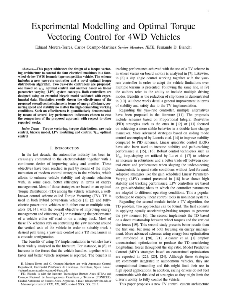 Optimal Torque Vectoring for 4WD Vehicles | PDF | Control Theory ...