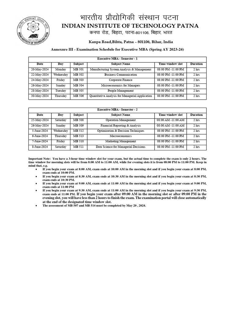 MBA 1st Sem Exam Schedule 2024 | PDF | Master Of Business ...