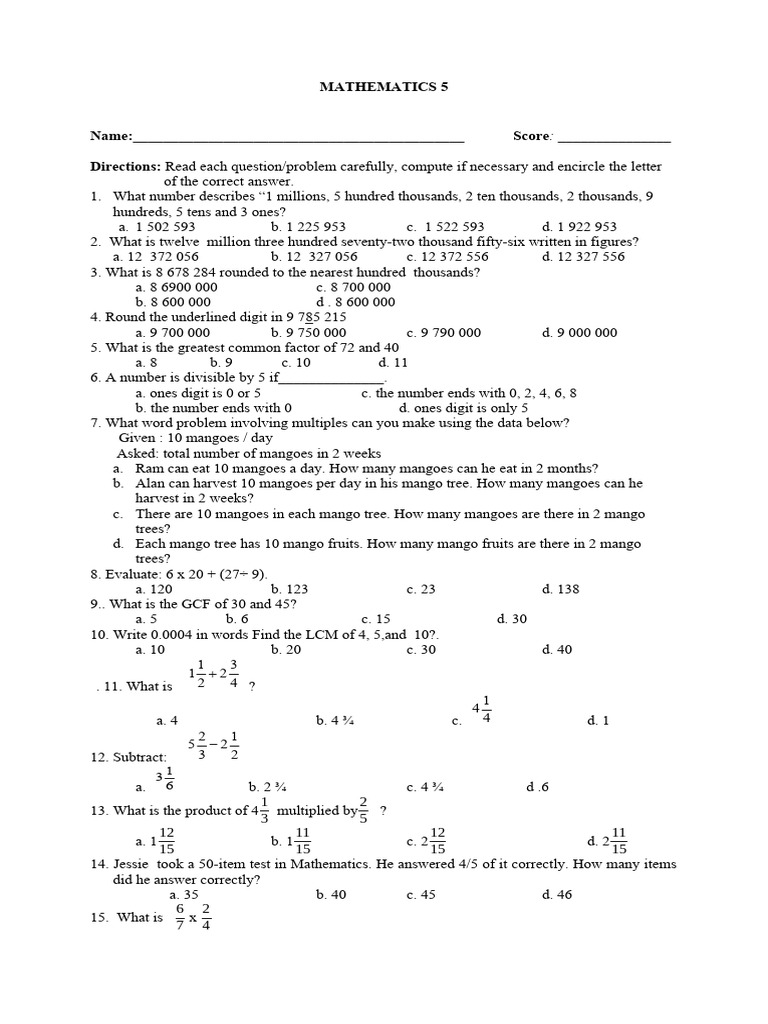 mATH 5 | PDF | Mango | Arithmetic