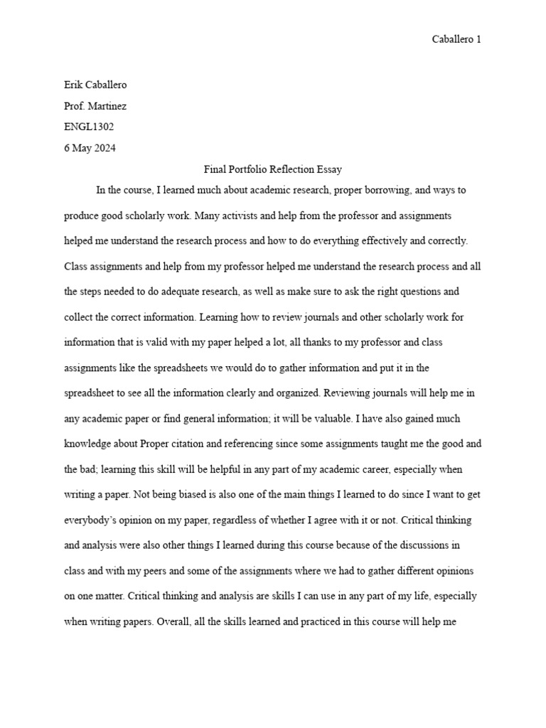 Final Reflection Engl1302 | PDF | Essays | Critical Thinking