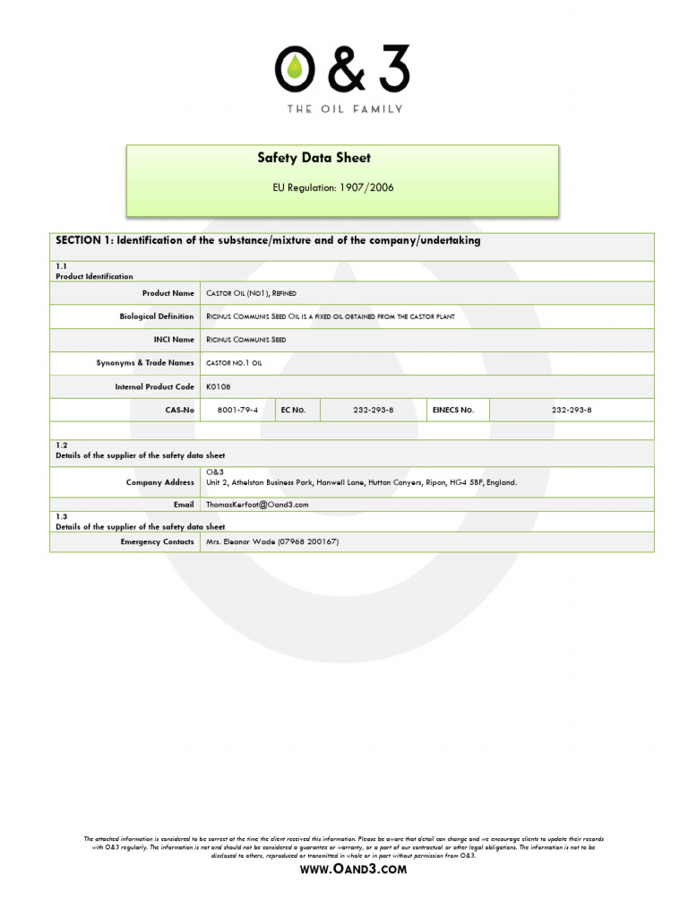 Msds Castor Oil No1 Refined | PDF | Dangerous Goods | Occupational ...