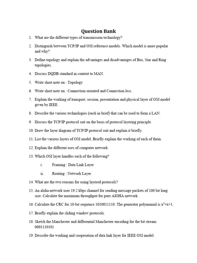 Question Bank | PDF | Ip Address | Computer Network