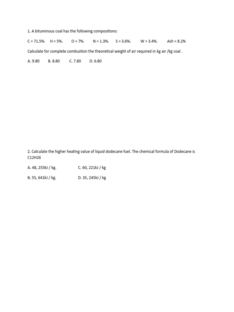 Fuel and Combustuon Questions | PDF | Fuels | Coal