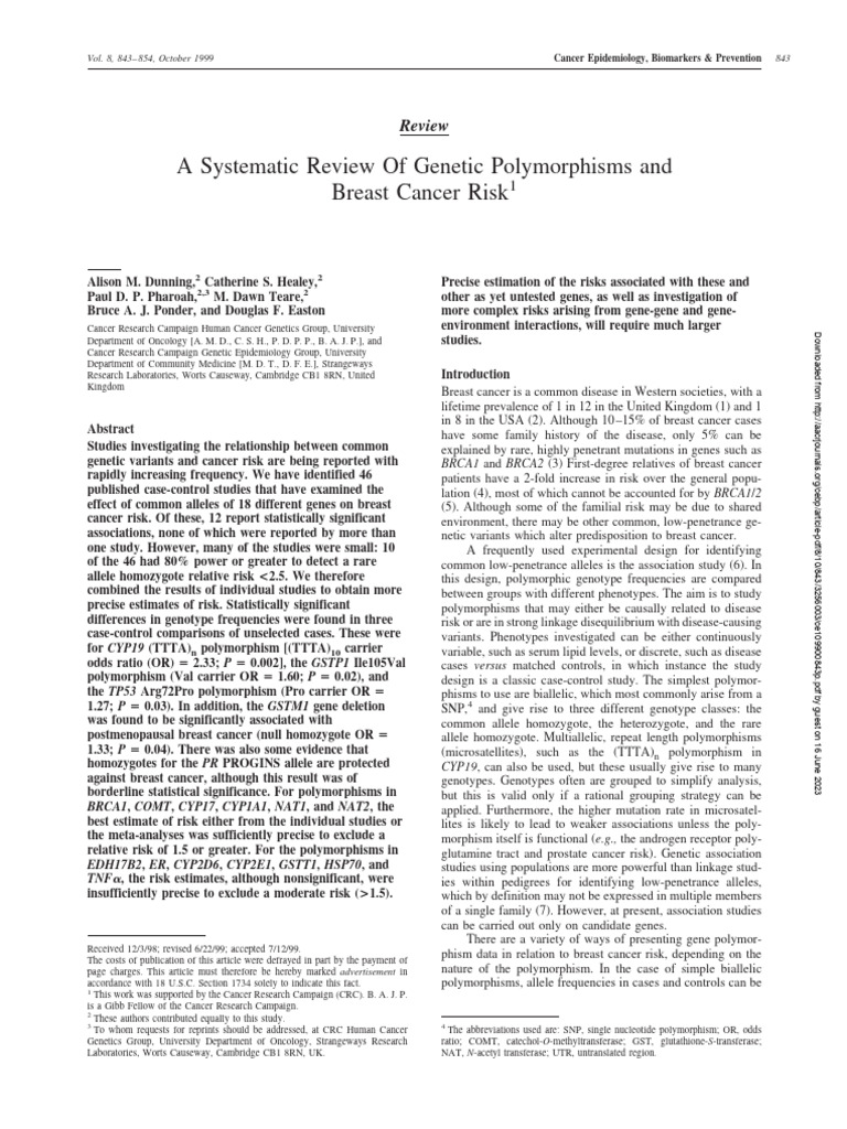 Brest Cancer Polymorphism Paper | PDF | Estrogen | Single Nucleotide ... Brest Cancer Polymorphism Paper | PDF | Estrogen | Single Nucleotide ...