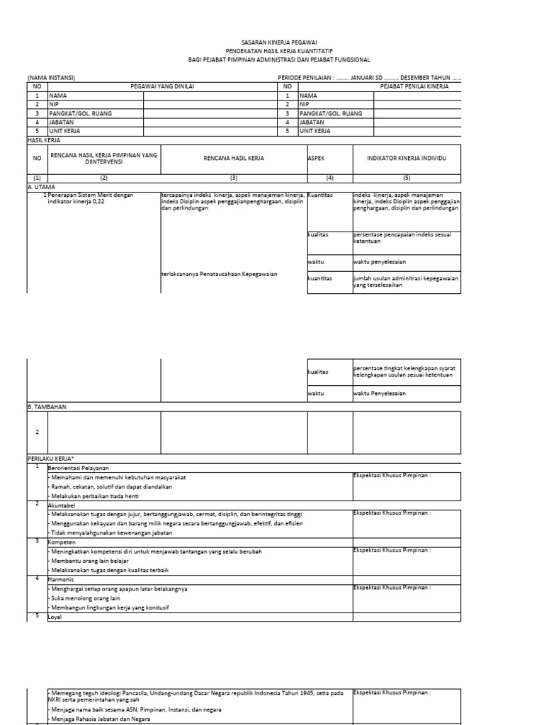 Contoh Skp, Perj Bulanan, Rekap Tpp | PDF