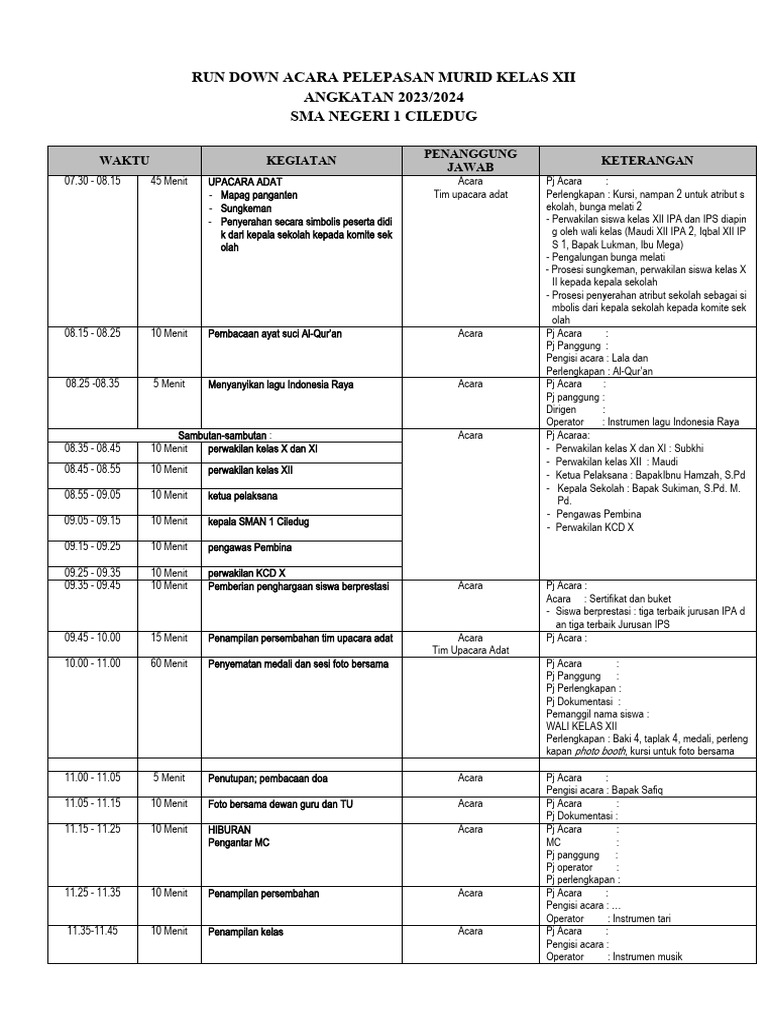 Run Down Acara Perpisahan | PDF