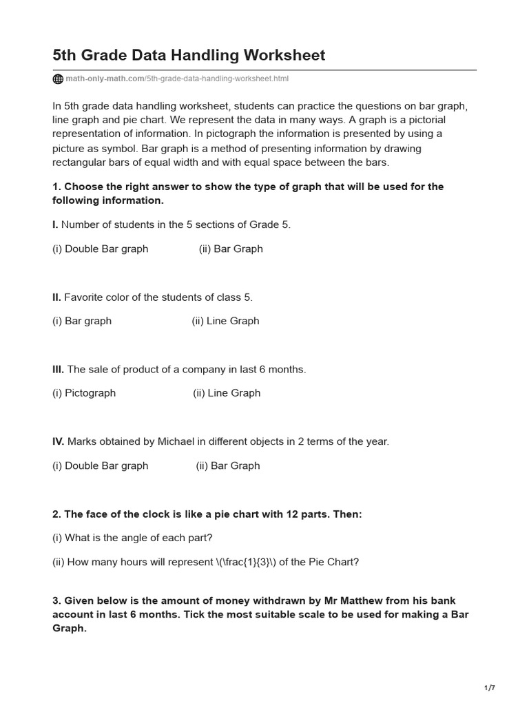 5th Grade Data Handling Worksheet | PDF | Chart | Mathematics