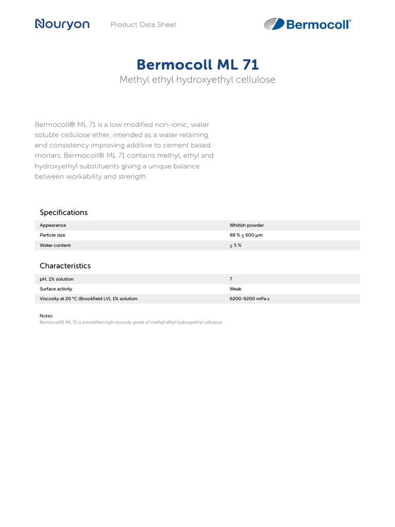 Bermocoll ML 71 PDS | PDF | Ethanol | Cellulose