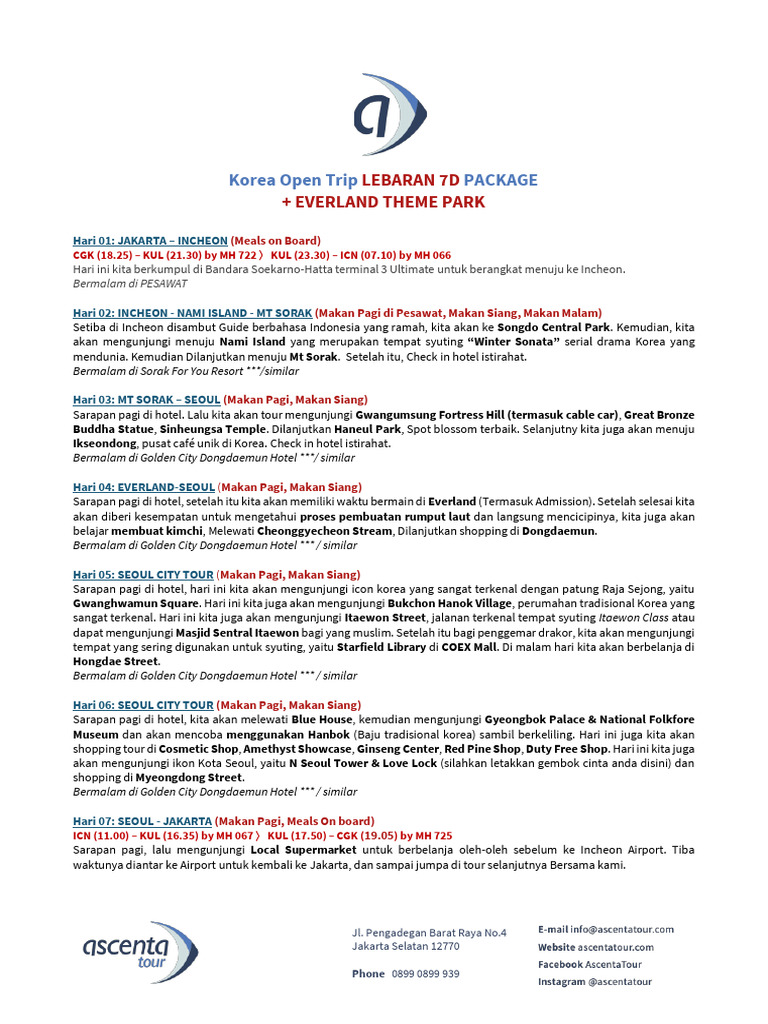 KOREA 7D LEBARAN 12APR + Everland | PDF