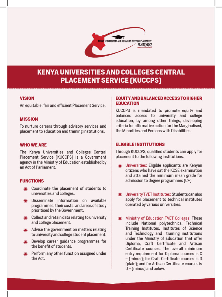 KUCCPS: Placement and Course Guide | PDF | University And College Admission | Educational Stages