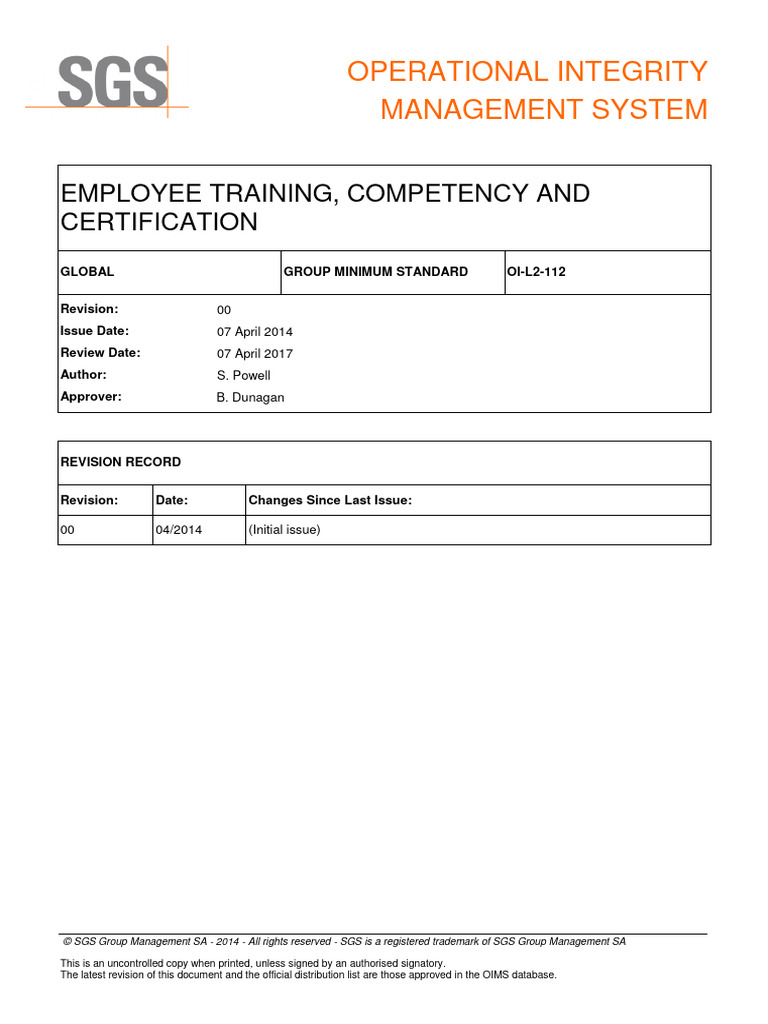 Employee Training Competency and Certification-A4-EN-14-Rev00 | PDF ...