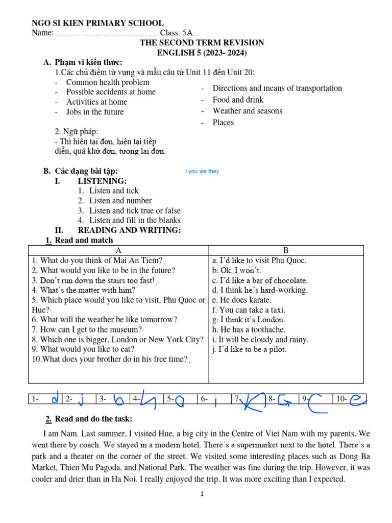 ĐỀ CƯƠNG TA 5 HKII (23-24) | PDF | Language Arts & Discipline | Foreign Language Studies