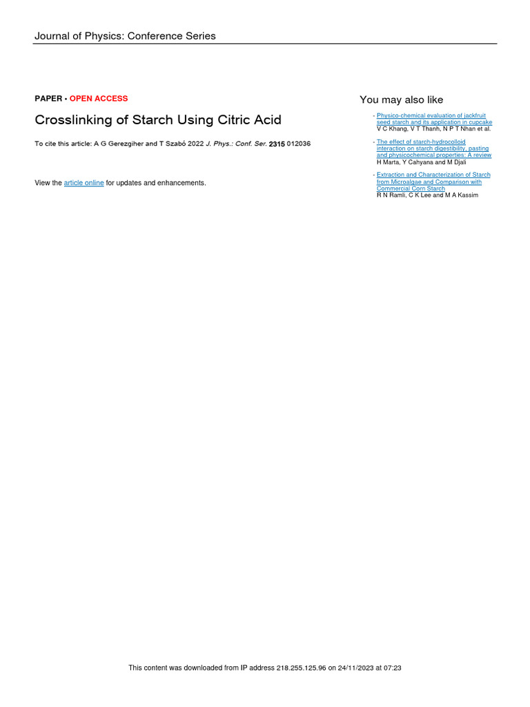 Crosslinking Starch with Citric Acid | PDF | Ester | Cross Link