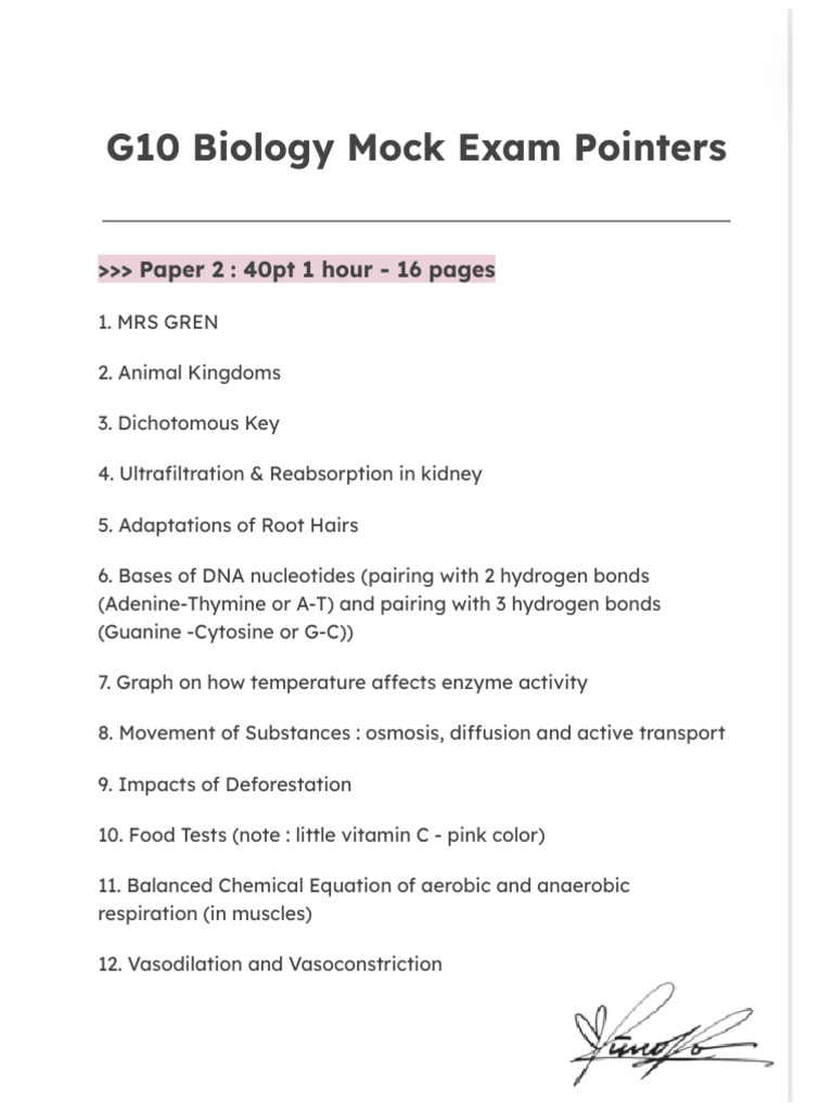 G10 Biology Mock Exam Pointers | Download Free PDF | Blood | Biology G10 Biology Mock Exam Pointers | Download Free PDF | Blood | Biology