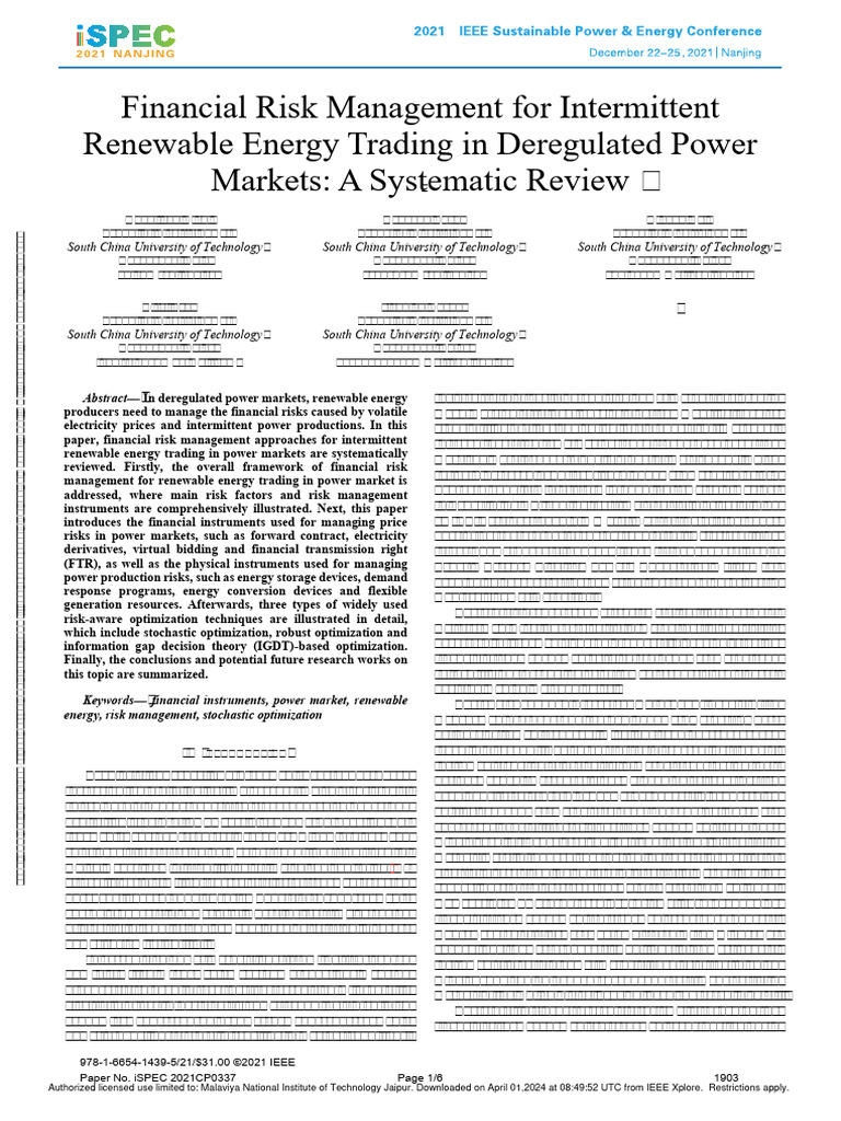 Financial Risk Management For Intermittent Renewable Energy Trading in ...