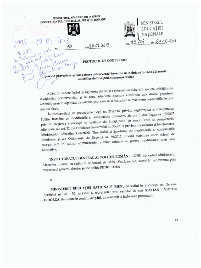 Protocol de Cooperare MAI MEN | PDF