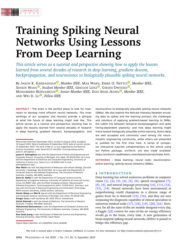 Training Spiking Neural Networks Using Lessons From Deep Learning ... Training Spiking Neural Networks Using Lessons From Deep Learning ...