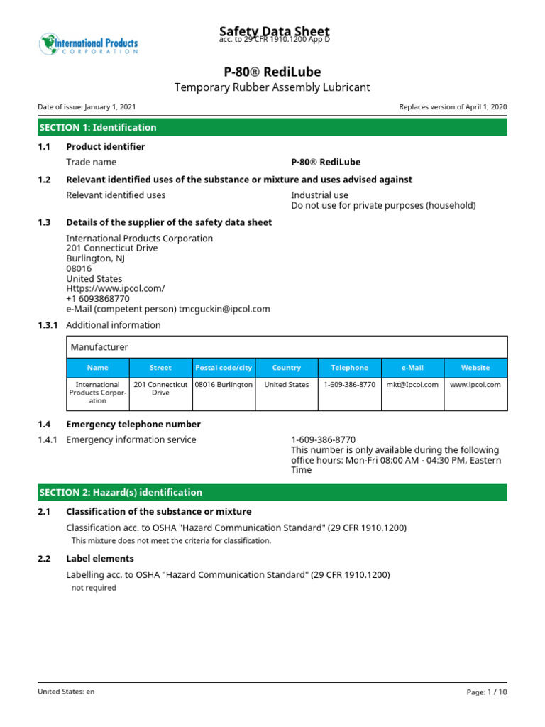 P 80 RediLube United States English SDS | PDF | Labor Relations ...