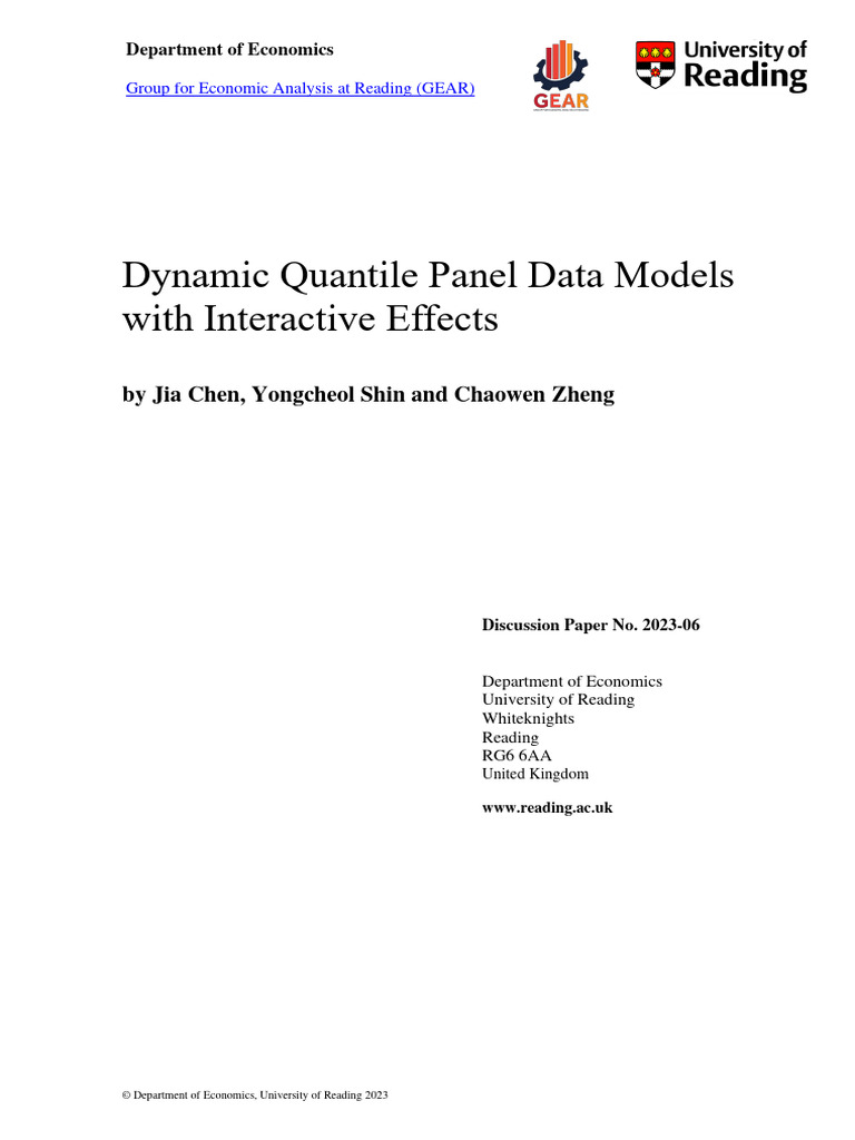 Dynamic Quantile Panel Data Models With Interactive Effects | PDF | Regression Analysis | Estimator