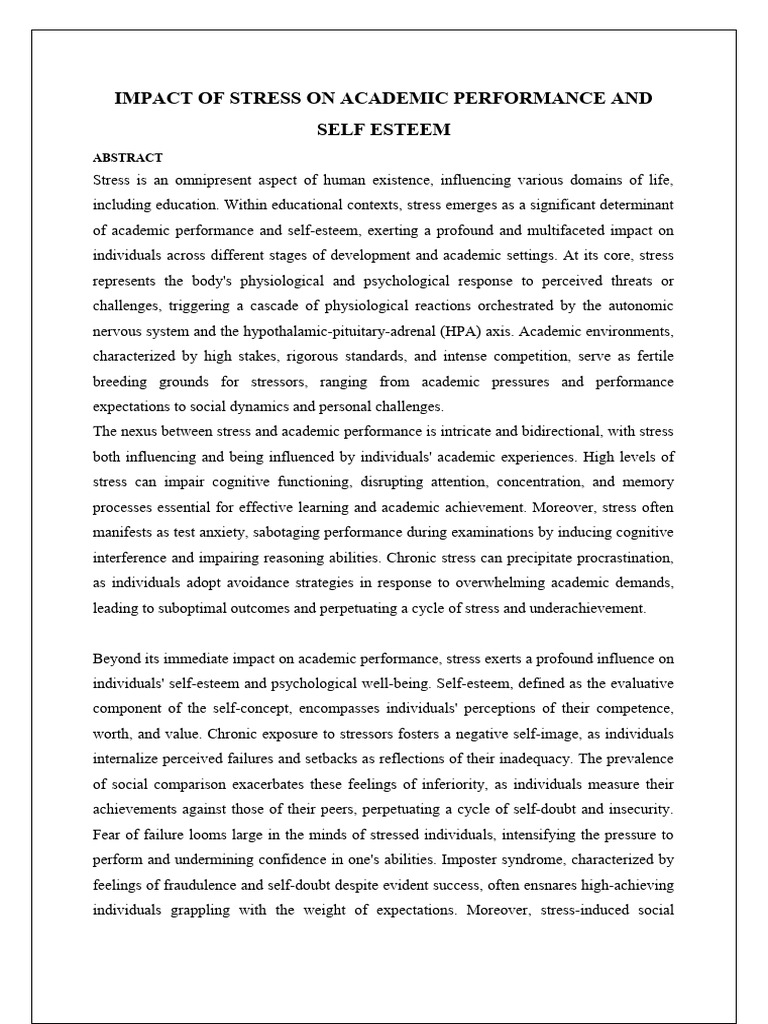 IMPACT OF STRESS ON ACADEMIC PERFORMANCE AND SELF ESTEEM (1) Done | PDF ...