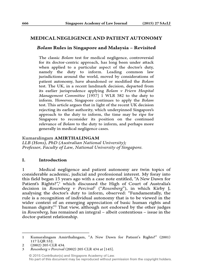Medical Negligence And Patient Autonomy Pdf Negligence Informed